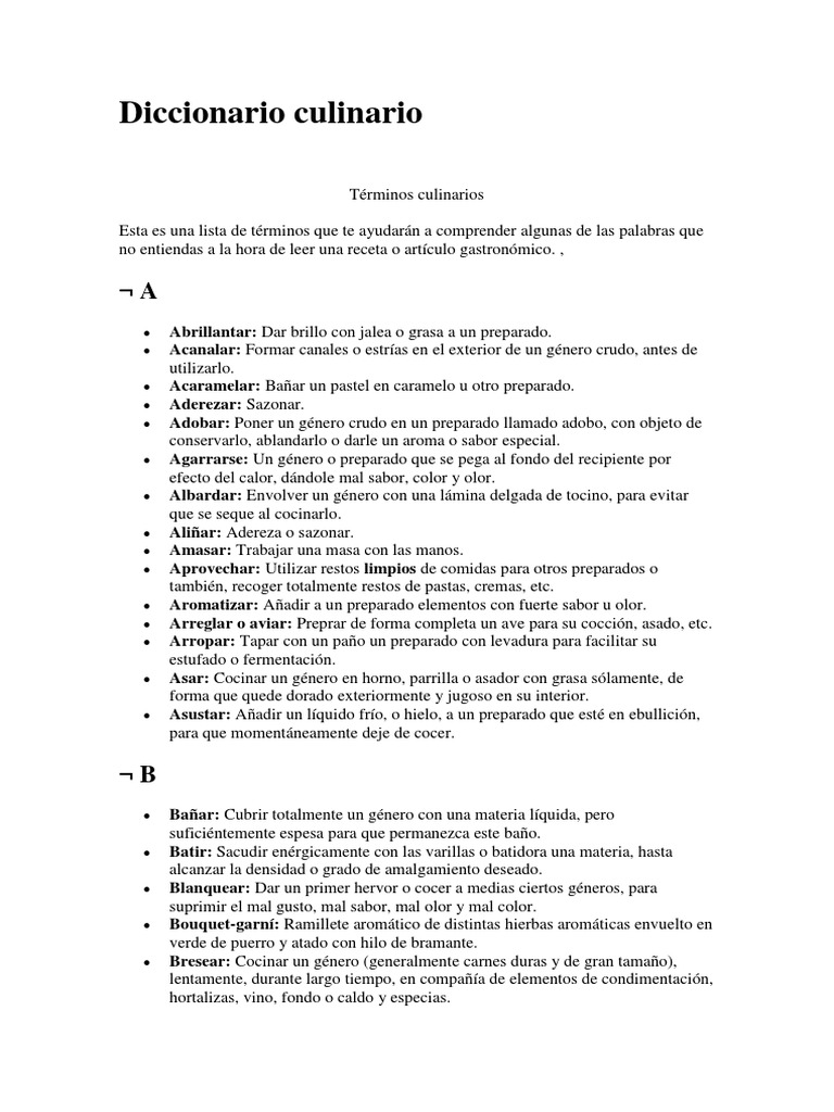 Diccionario Culinario Pdf Cocinando Caldo