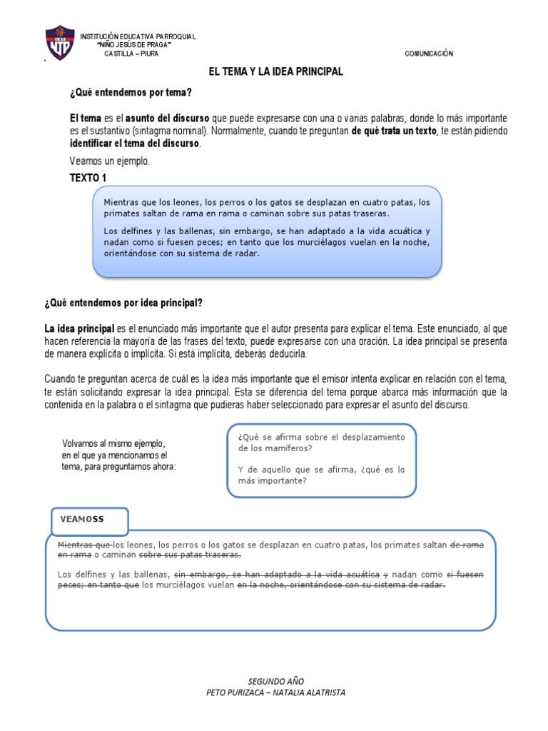 El Tema y La Idea Principal Segundo | PDF | Oración (Lingüística ...