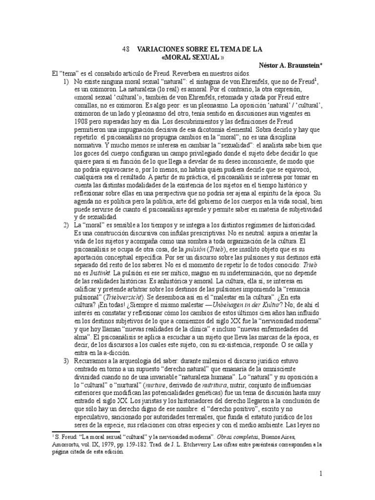N. Braunstein. 48 Variaciones Sobre El Tema de La Moral Sexual | PDF | Psicoanálisis | Jacques Lacan