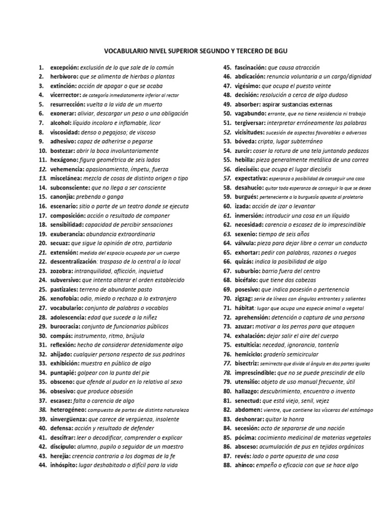 VOCABULARIO NIVEL SUPERIOR 2° y 3° 17-18 | PDF | Naturaleza
