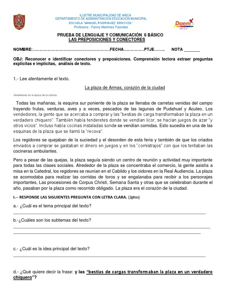 Prueba 6 Conectores y Preposiciones | PDF