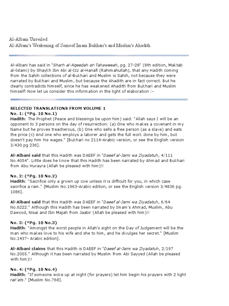 Al-Albani Unveiled: 50 Errors From Many | PDF | Hadith | Semitic Words ...