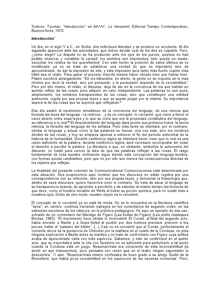 Lo Verosímil en el Discurso Narrativo | PDF | Retórica | El matrimonio ...