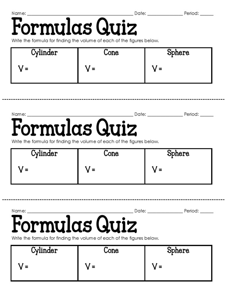 Volume Quiz: Cylinders, Cones, Spheres | PDF | Volume | Sphere