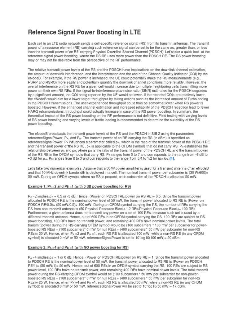 Reference Signal Power Boosting in LTE (Pa & PB) | PDF | Orthogonal ...