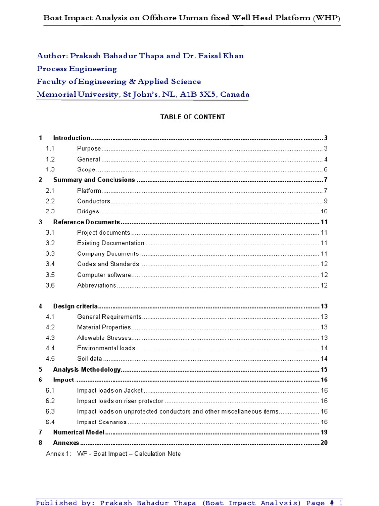 Boat Impact Analysison Offshore Unmanfixed Well Head Platform WHP | PDF ...