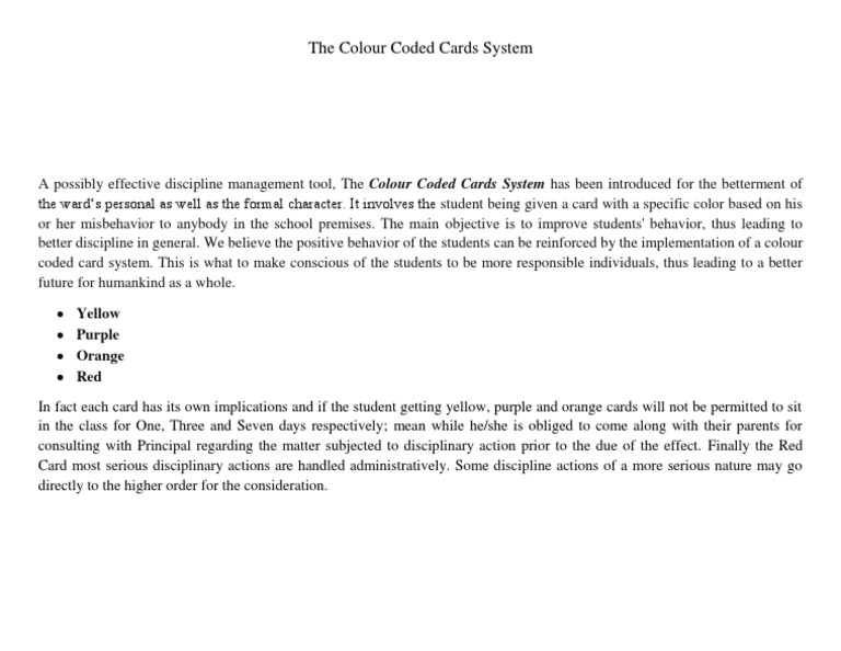 The Colour Coded Cards System | PDF | Wellness