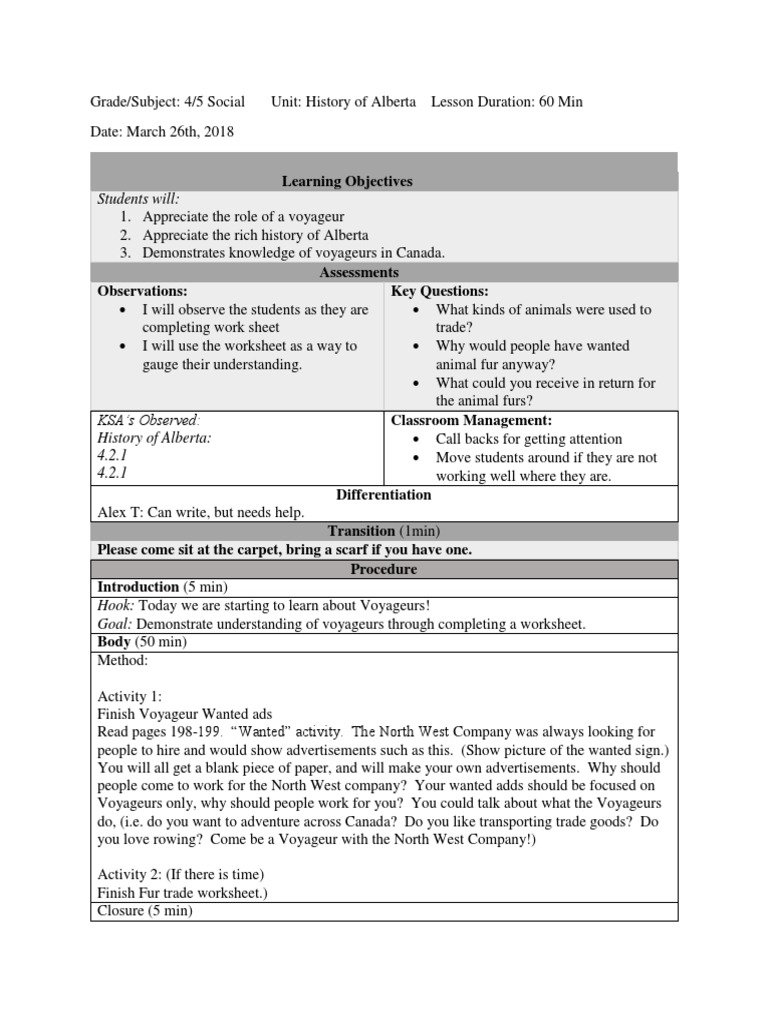 History of Alberta Lesson 3 | Download Free PDF | Worksheet ...