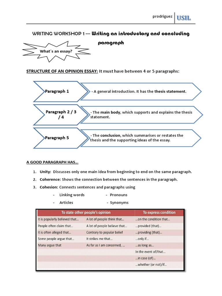 Writing Workshop 1 - : Writing An Introductory and Concluding Paragraph ...