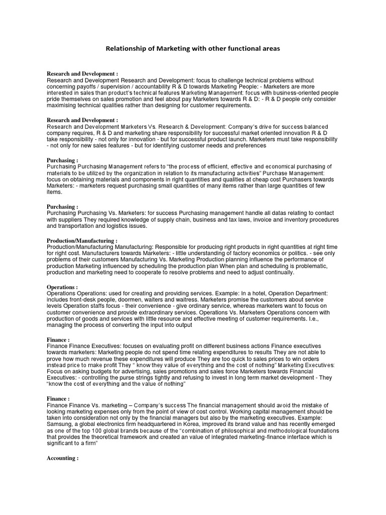 Relationship of Marketing With Other Functional Areas | PDF | Marketing ...