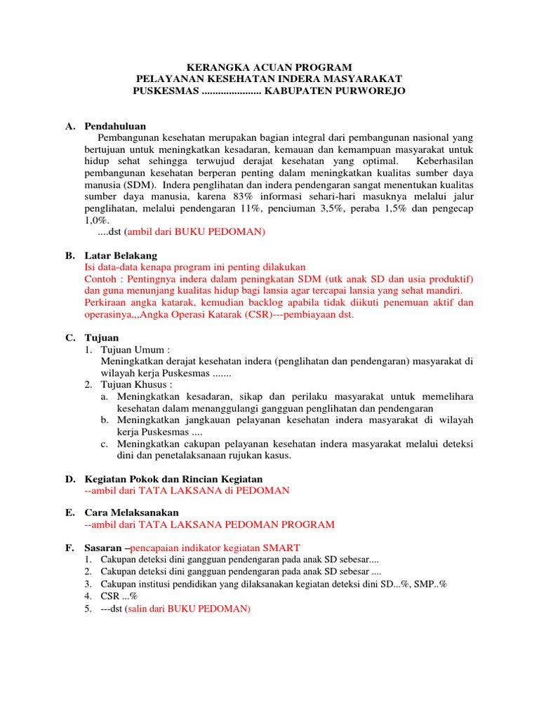 KERANGKA KERJA PROGRAM KESEHATAN INDERA MASYARAKAT DI PUSKESMAS PURWOREJO | PDF
