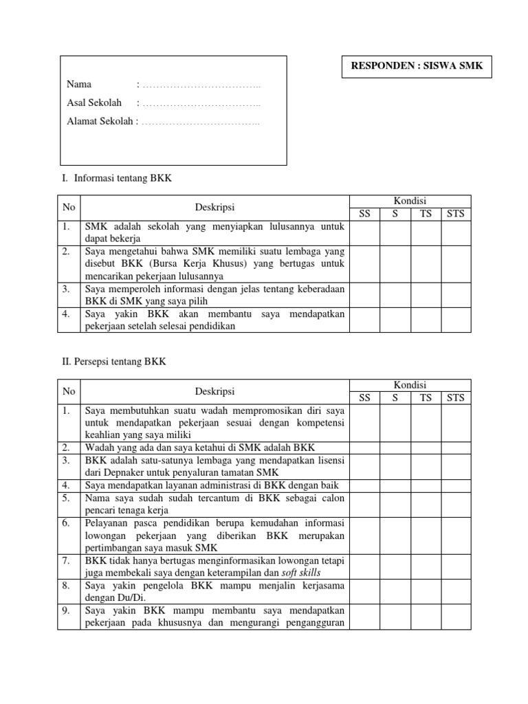 Angket Untuk Siswa SMK | PDF