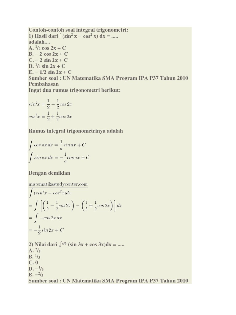 Contoh Soal Integral | PDF