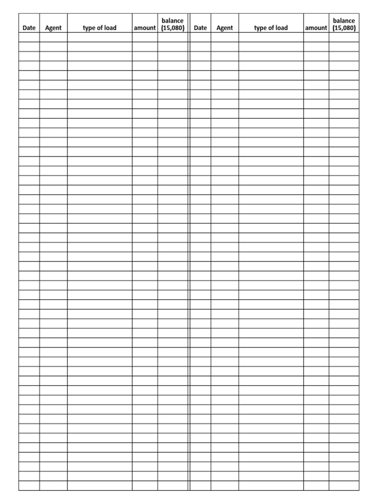 Date Agent Type of Load Amount Date Agent Type of Load Amount Balance ...