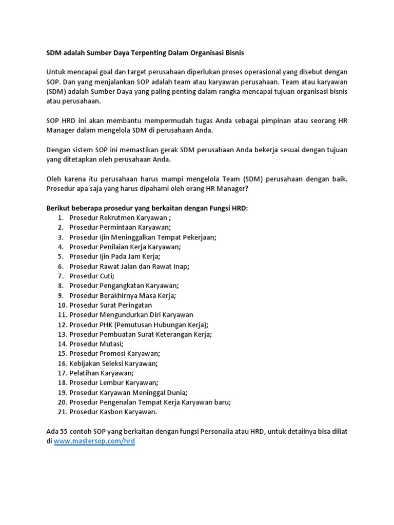 Paket Contoh Sop HRD - Personalia | PDF