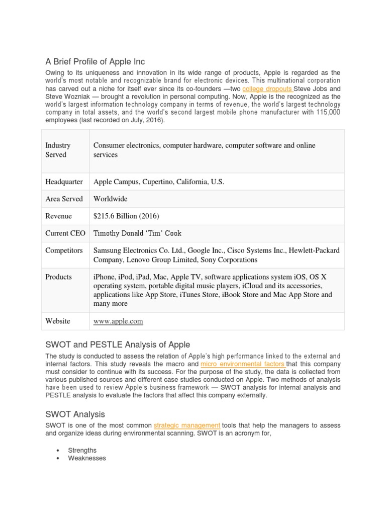 A Brief Profile of Apple Inc | Apple Inc. | I Phone