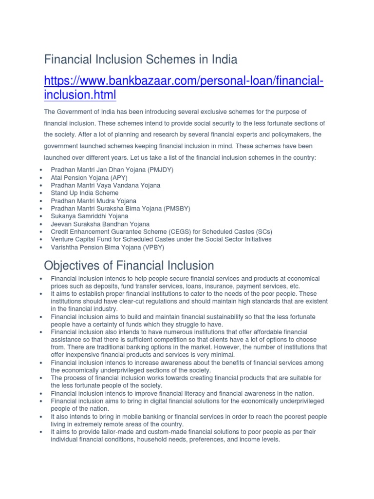Financial Inclusion Schemes in India | PDF | Financial Services | Economies