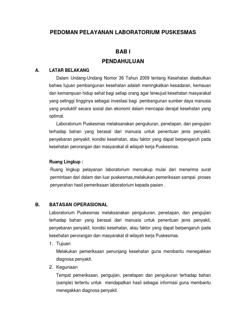 Pedoman Pelayanan Laboratorium Puskesmas | PDF