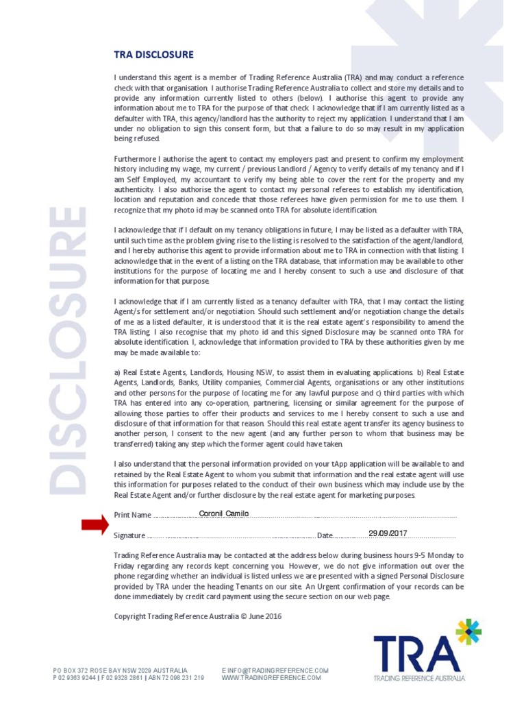 Tra Disclosure: To Assist Them in Evaluating Applications | PDF | Real ...