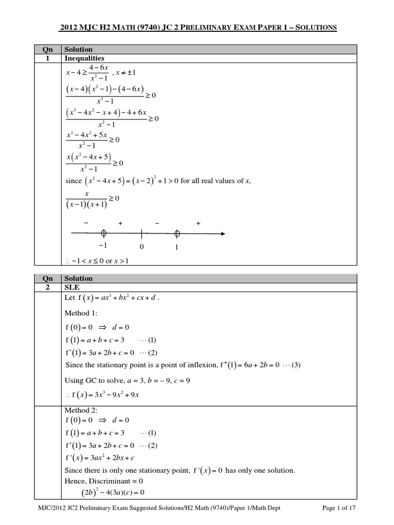 MJC JC2 H2 Maths 2012 Year End Exam Paper 1 Solutions | PDF | Sine ...