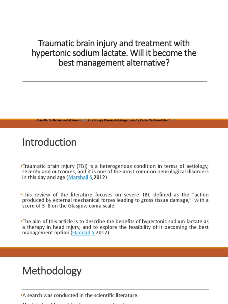 Traumatic Brain Injury and Treatment With Hypertonic Sodium Lactate ...