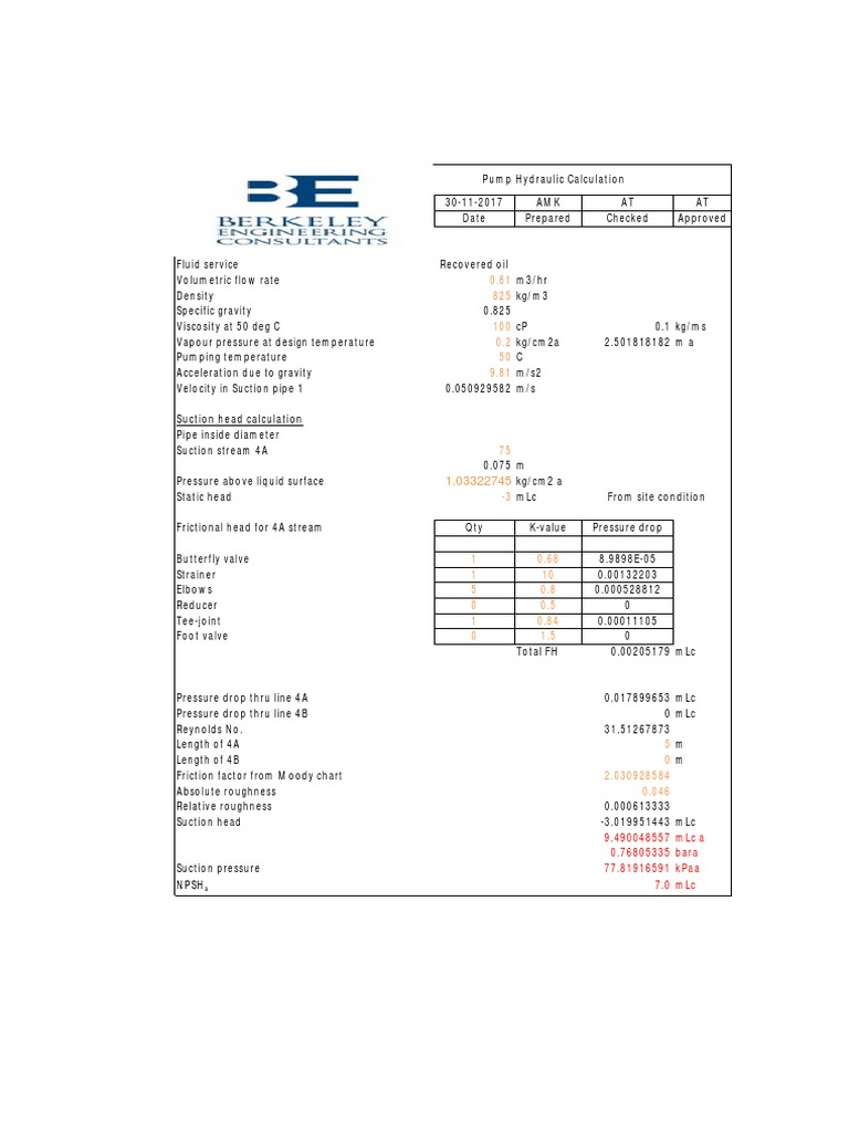 Pump Hydraulic Calculation Overview | PDF | Pressure | Pump