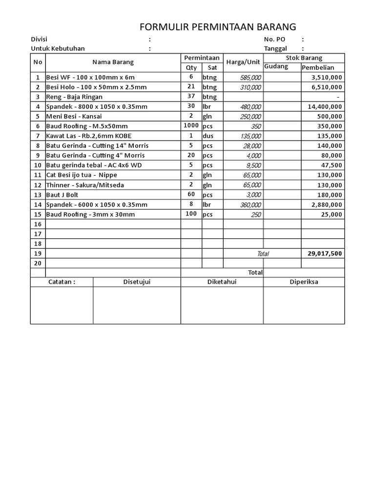 Form Permintaan Barang | PDF
