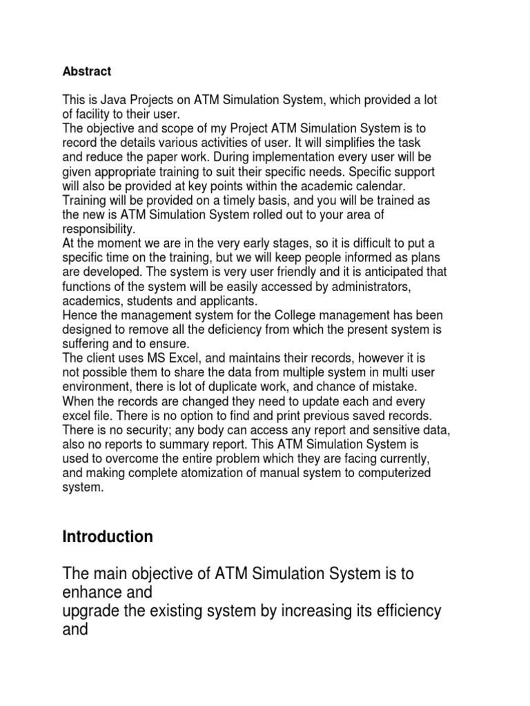 The Main Objective of ATM Simulation System Is To Enhance and Upgrade ...