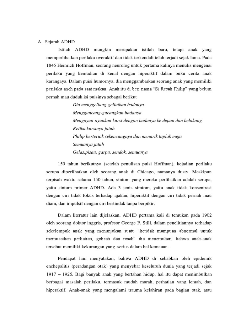 Pengertian Dan Ciri Adhd | PDF