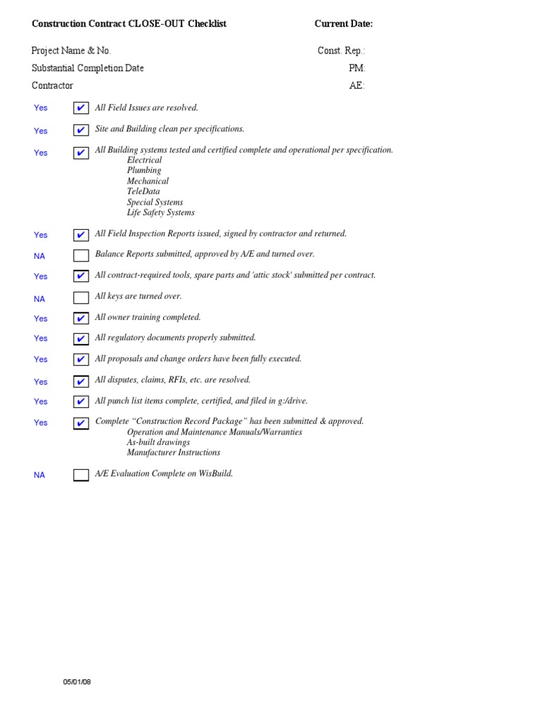 Construction Closeout Checklist | PDF