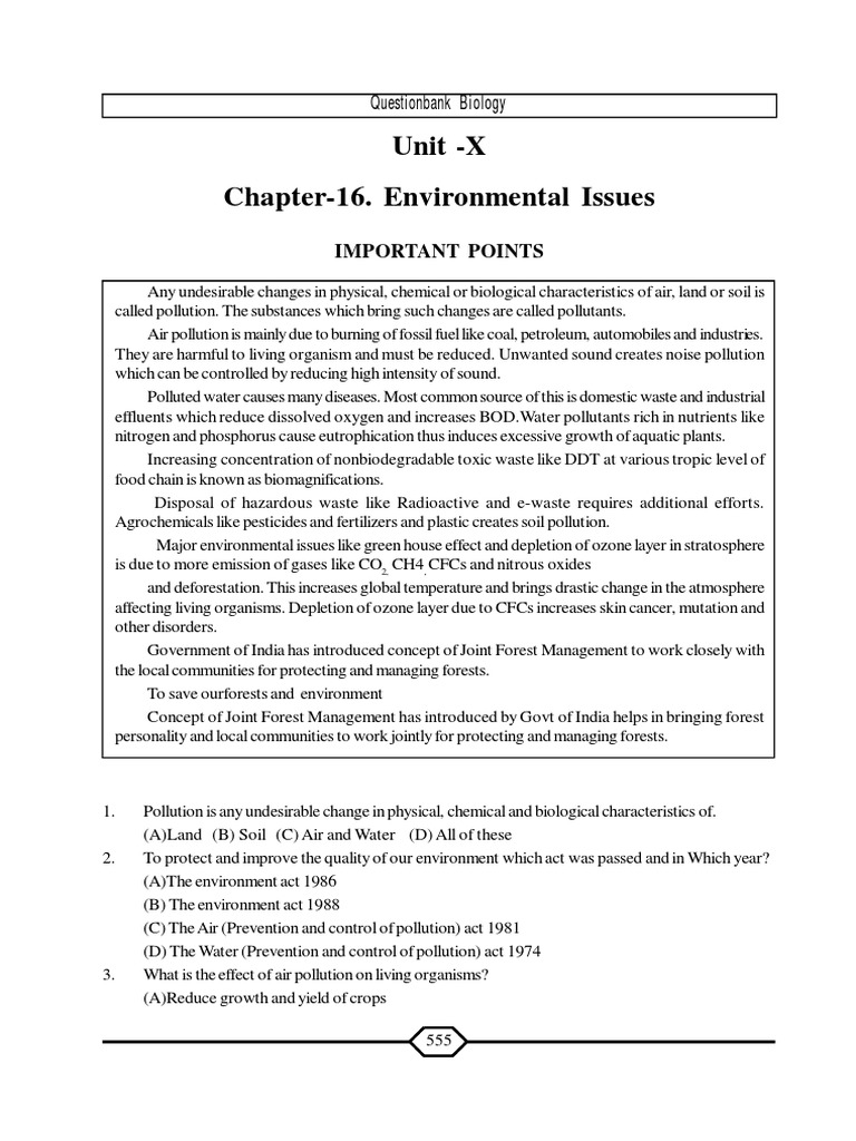 Unit - X Chapter-16. Environmental Issues: Important Points | PDF | Eutrophication | Atmosphere ...