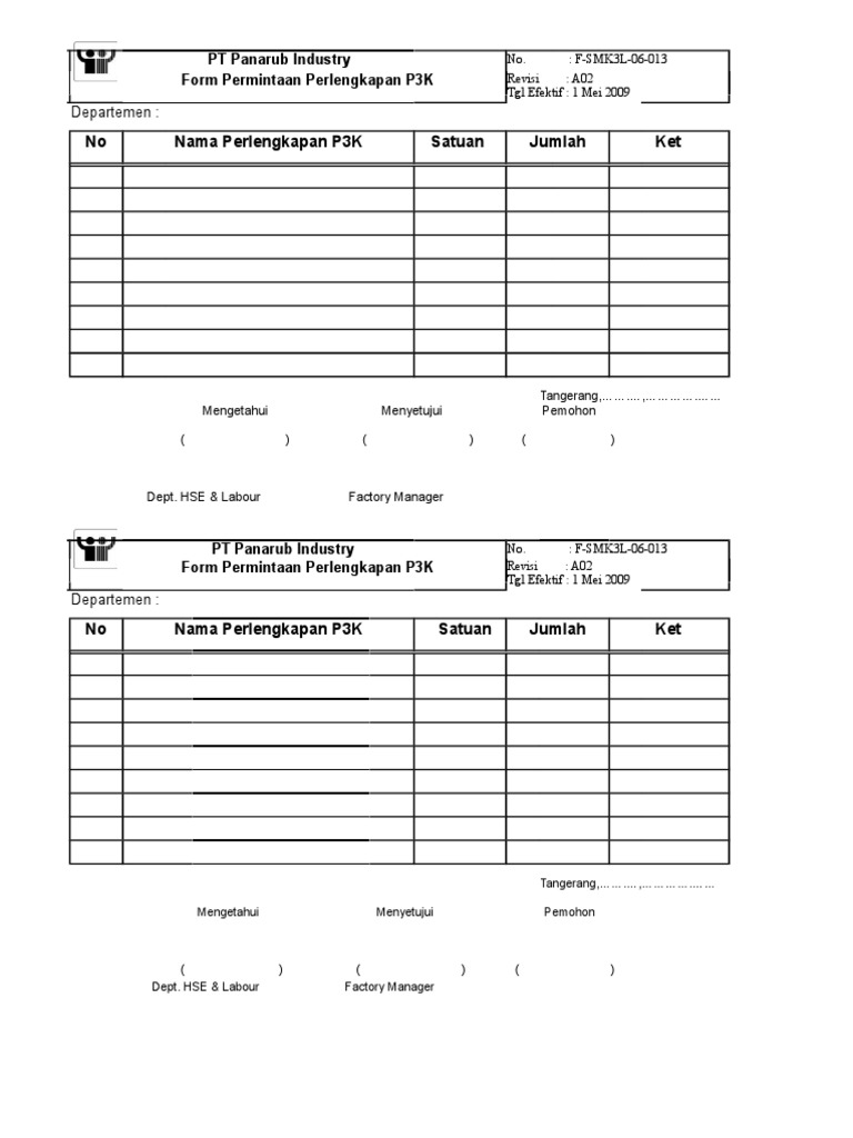 Contoh Form Permintaan Perlengkapan P3K | PDF