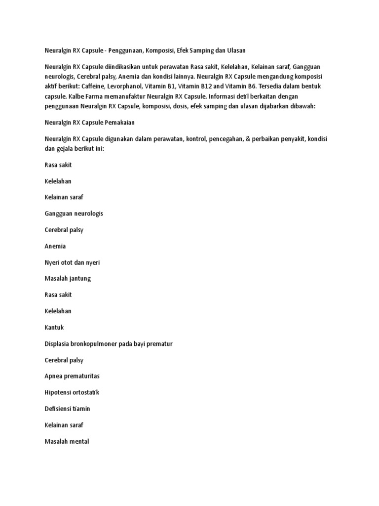 Neuralgin RX: Manfaat, Efek Samping, dan Dosis | PDF | Pengembangan ...