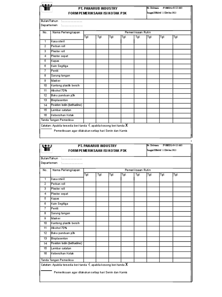 Form Pemeriksaan Isi Kotak P3K | PDF