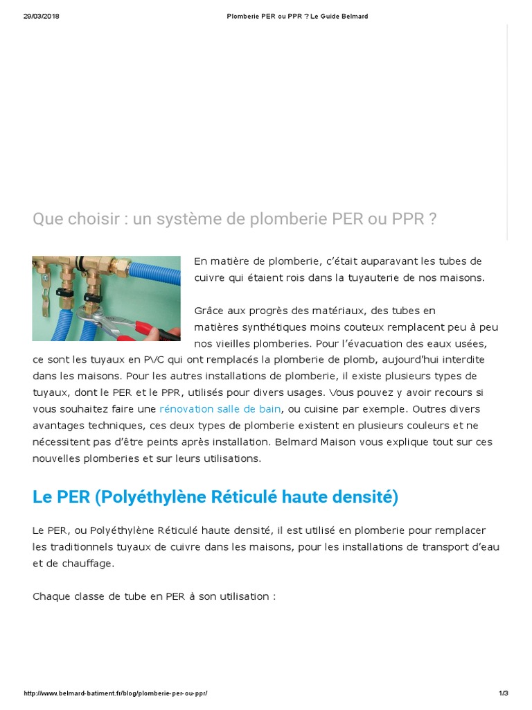 Plomberie PER Ou PPR - Le Guide Belmard PDF | PDF | Plomberie | Tuyau