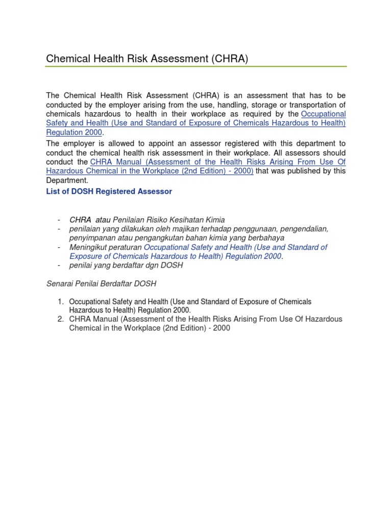 Chemical Health Risk Assessment | PDF | Labor Relations | Occupational ...