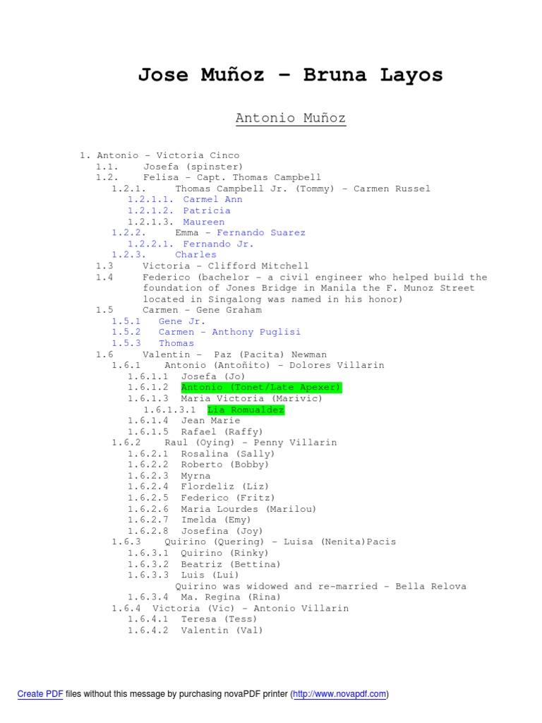 Jose Muñoz Family Tree Overview | PDF | Computing And Information ...