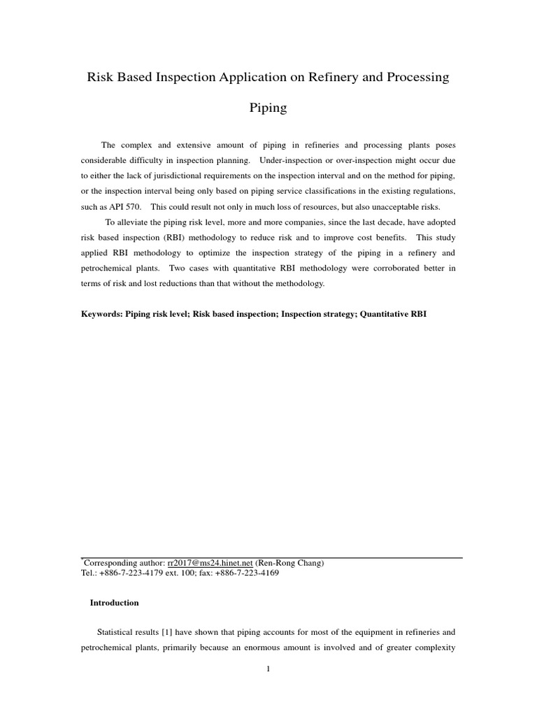 Risk Based Inspection | PDF | Risk | Toxicity