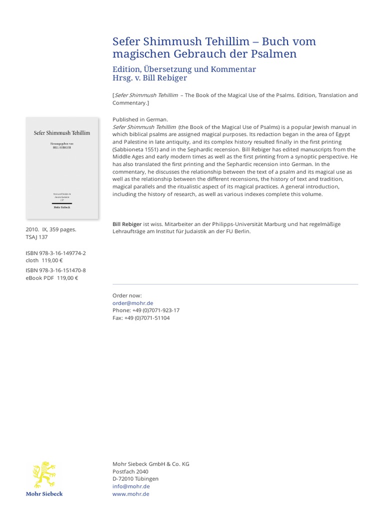Sefer Shimmush Tehillim - Buch Vom Magischen Gebrauch Der Psalmen | PDF