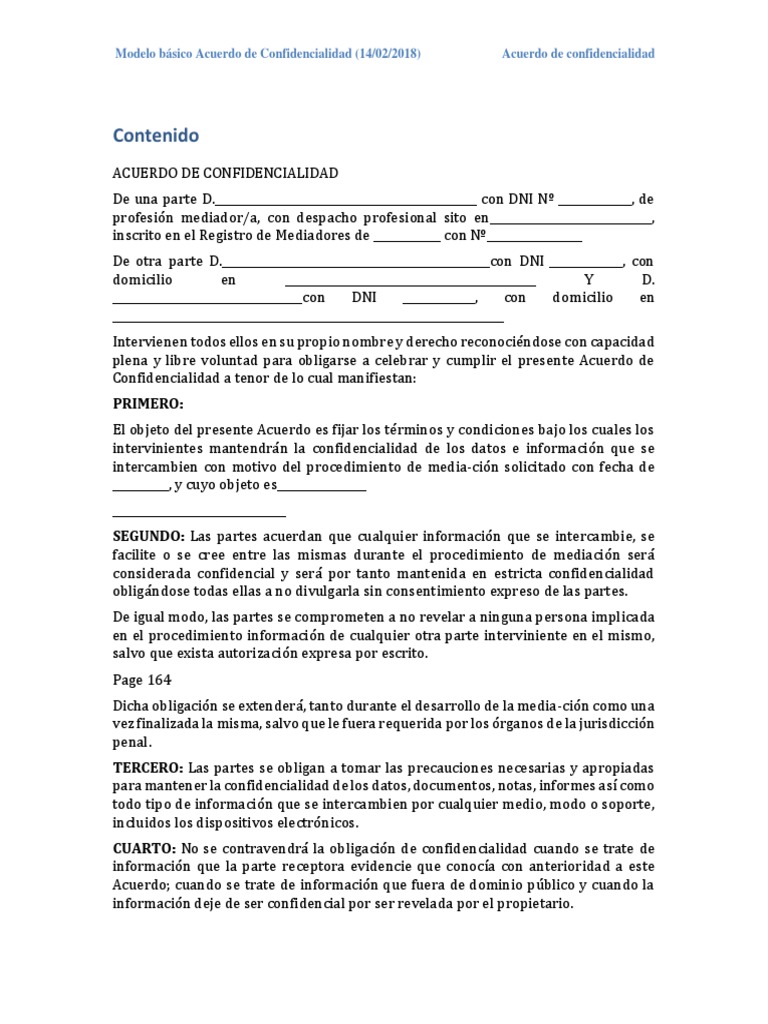 Modelo Básico Acuerdo Confidencialidad NDA | PDF | Confidencialidad ...