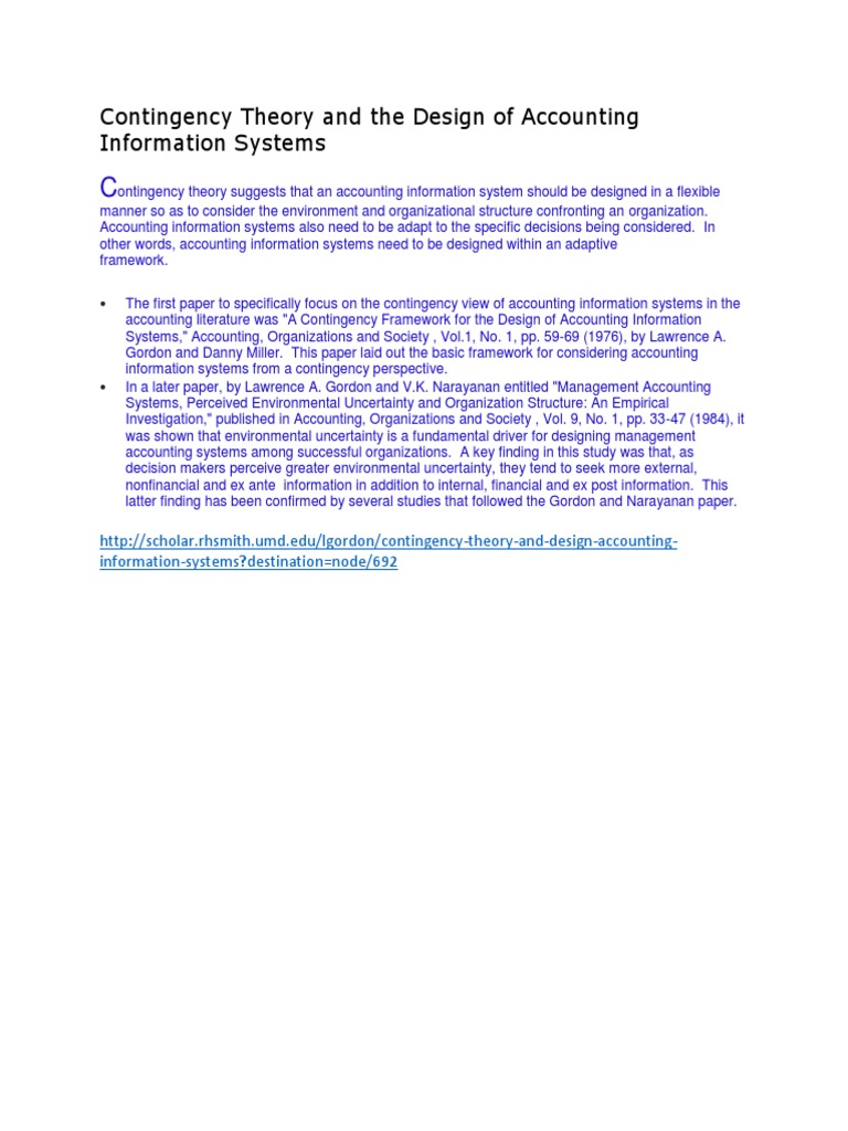 Contingency Theory in Accounting Systems | PDF | Career & Growth ...