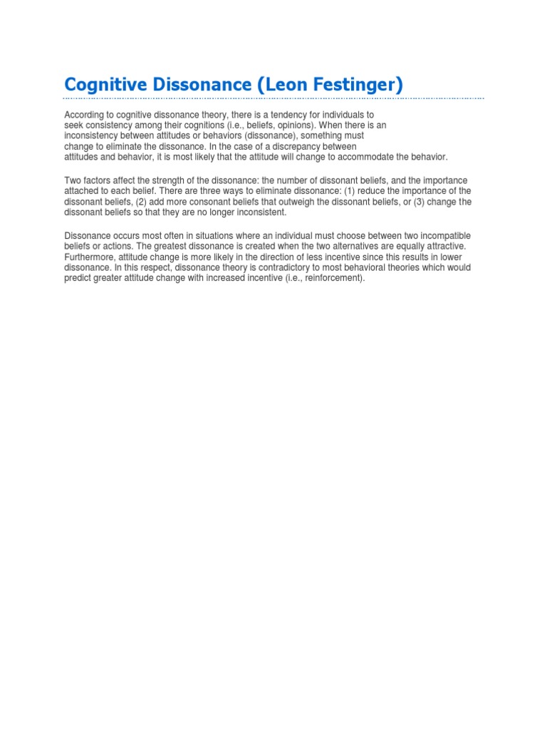 Cognitive Dissonance | PDF | Attitude (Psychology) | Scientific Theories