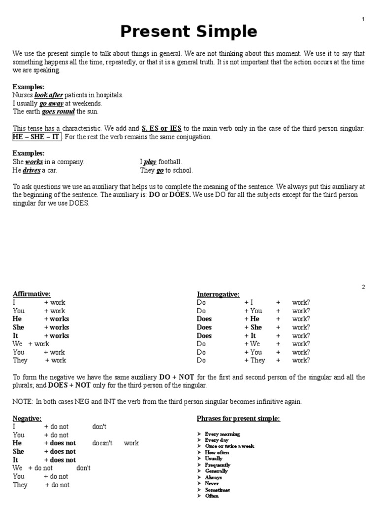 Present Simple | PDF | Grammatical Number | Verb