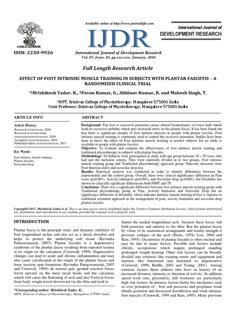 Full Length Research Article: ISSN: 2230-9926 | PDF | Foot | Human Leg