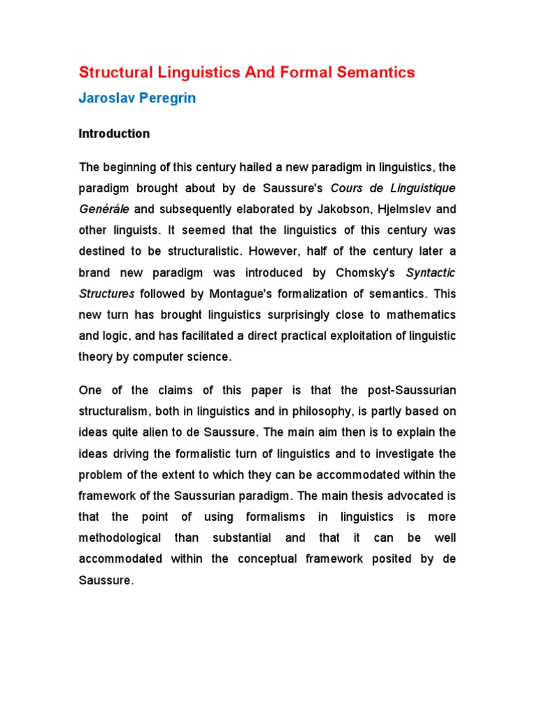 Structural Linguistics and Formal Semantics | PDF | Deconstruction ...