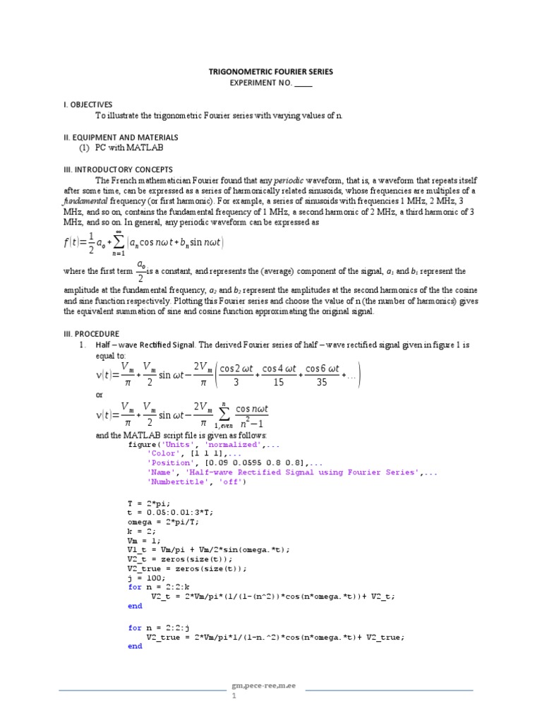 Trigonometric Fourier Series Experiment | PDF | Trigonometric Functions ...