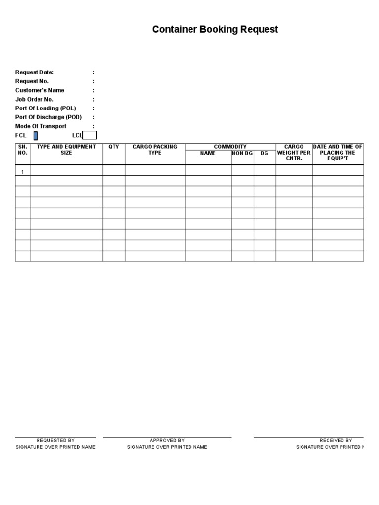 Container Booking Request | PDF