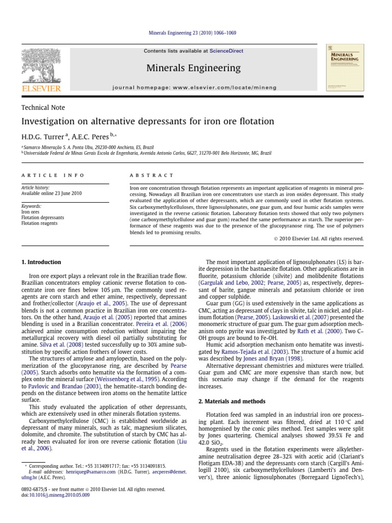 Alternative depressants for iron ore flotation | PDF | Ph | Iron