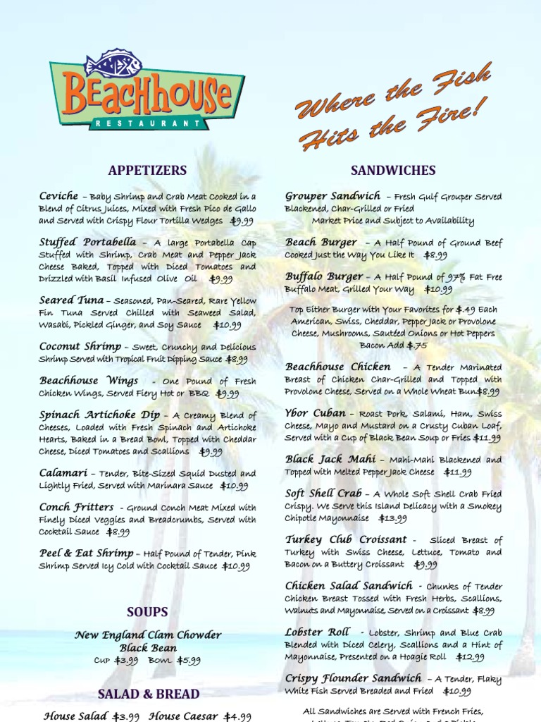 Beachhouse Restaurant Lunch Menu | PDF | Salad | Hamburgers