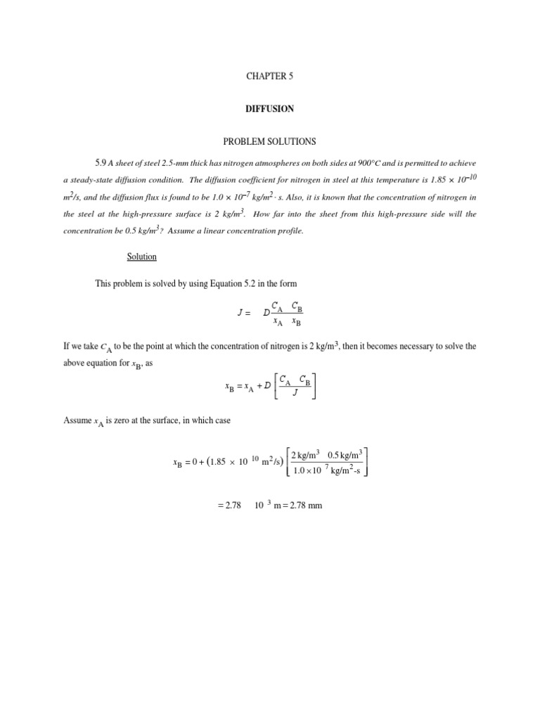 ch05 HW Solutions s18 | PDF | Diffusion | Equations